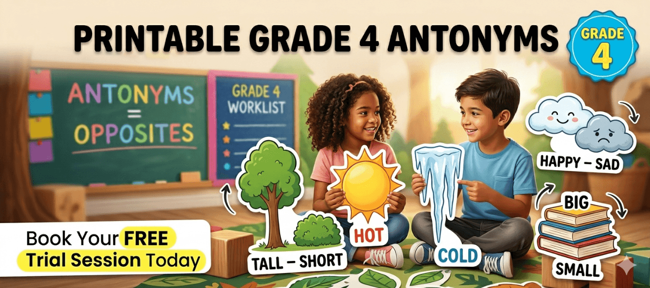 Printable Antonym Activities and Grade 4 Word Lists PDF