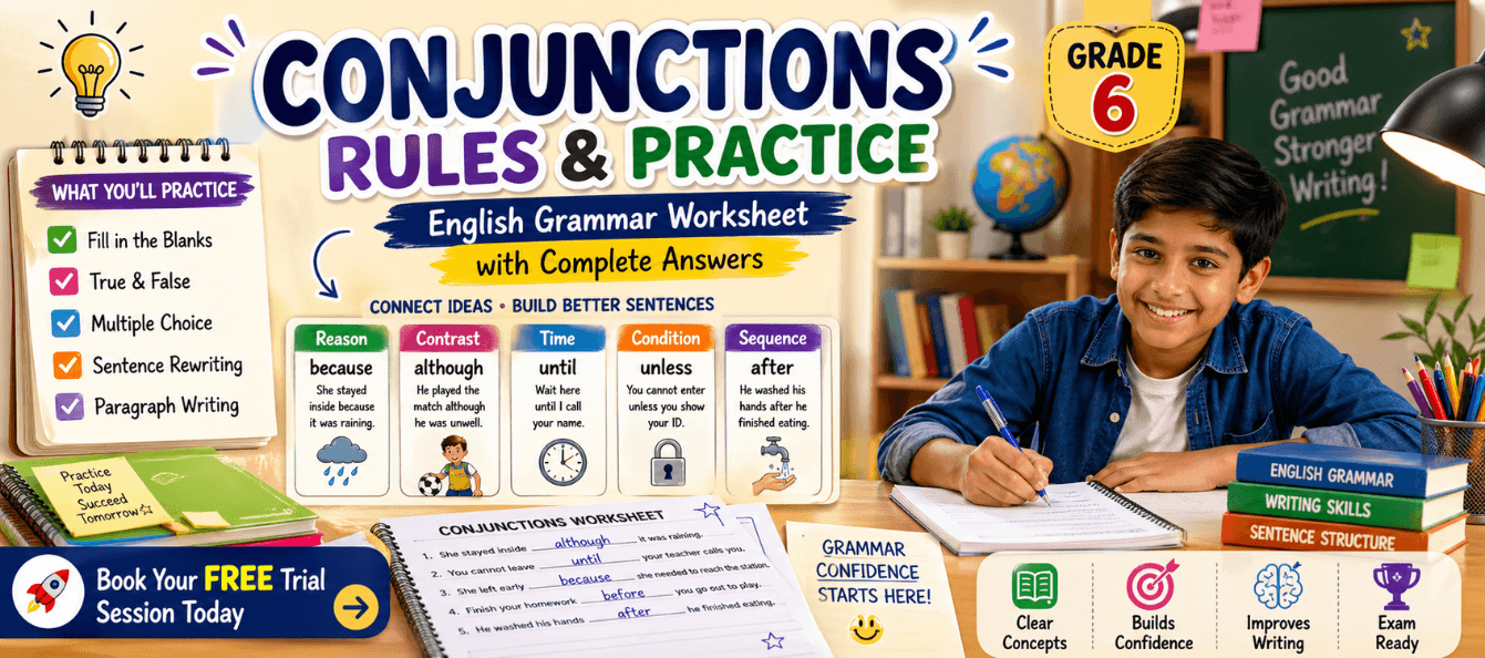 Conjunction Rules and Practice PDF for Grade 6 Students