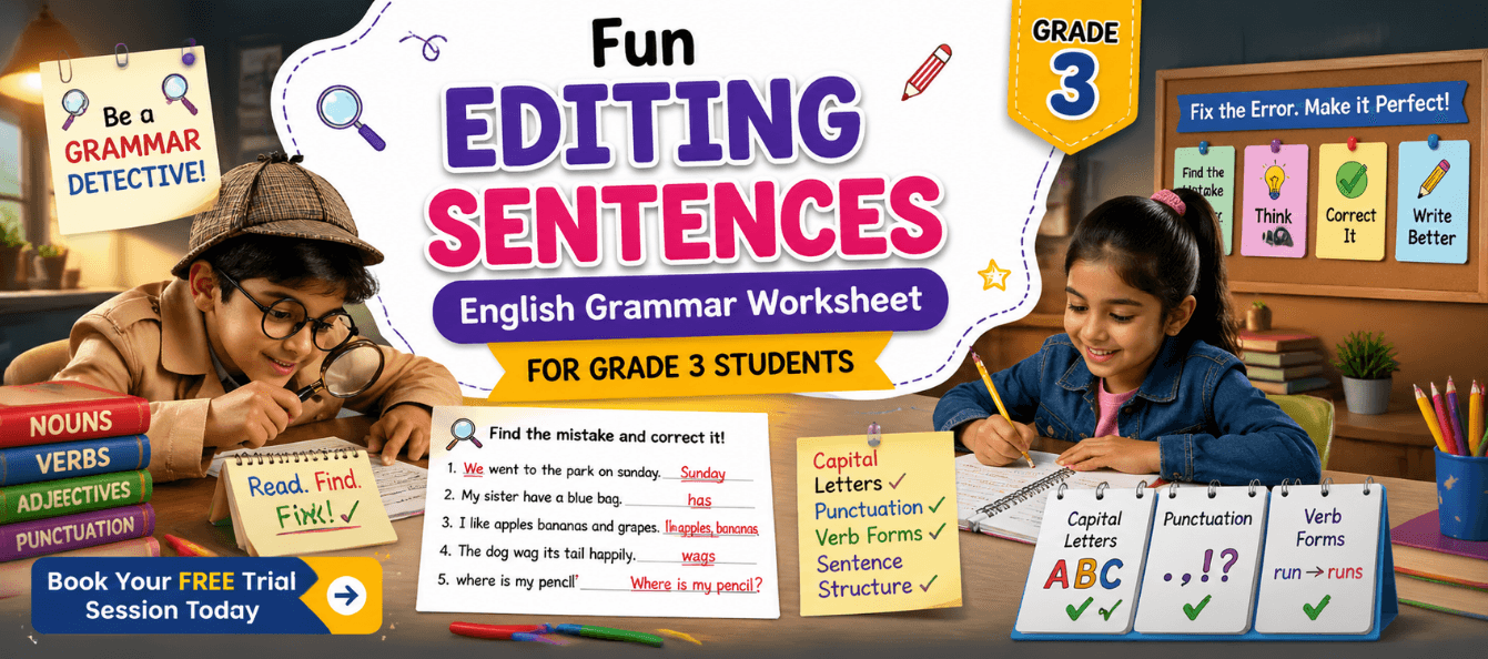 Editing Sentences and Correcting Mistakes Grade 3 Worksheet