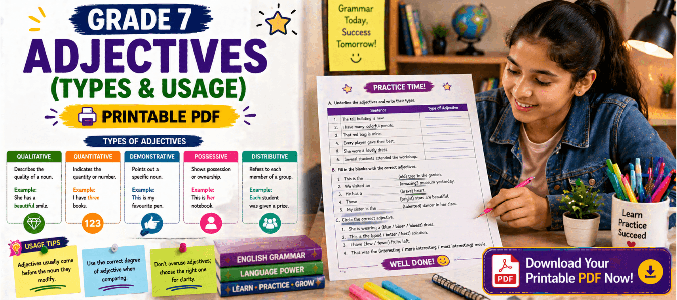 Grade 7 Adjectives (Types & Usage) [Printable PDF]