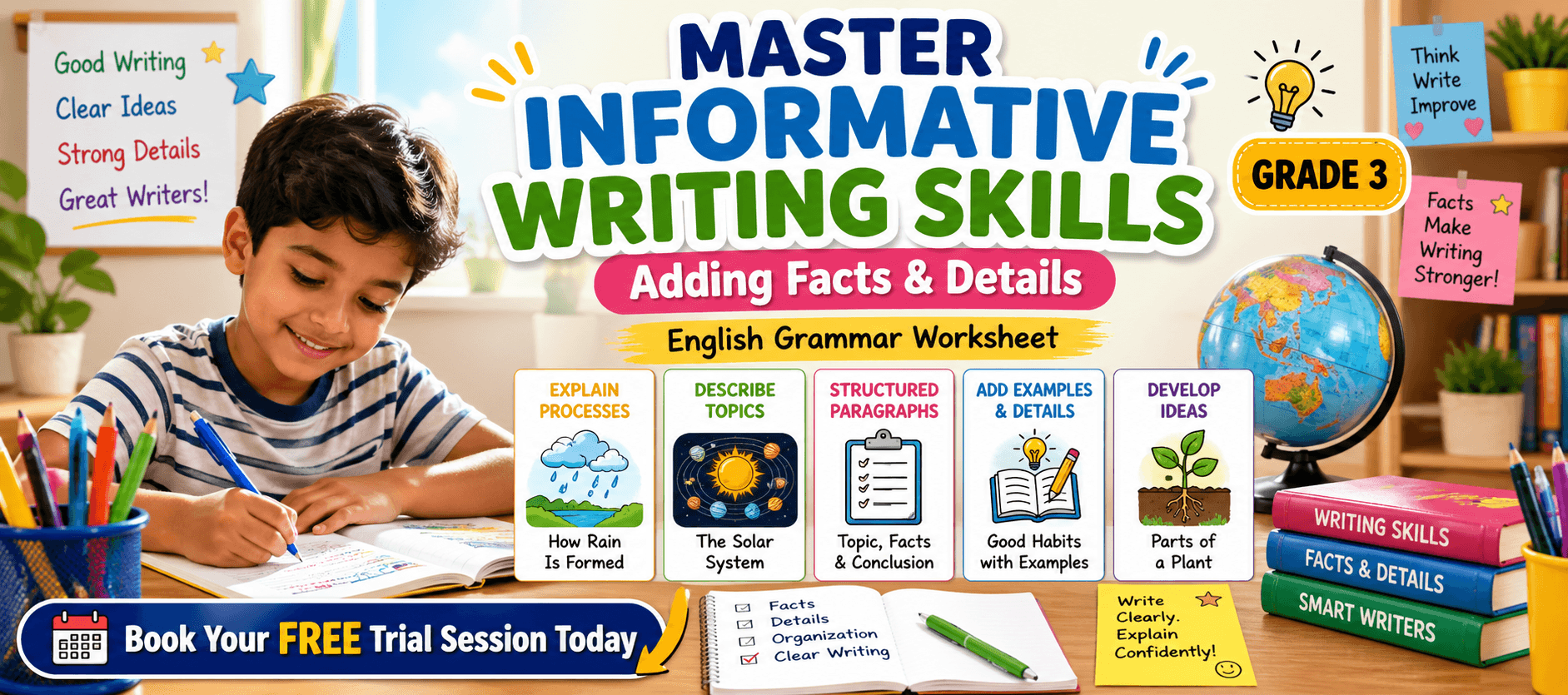 Adding Facts Informative Writing Worksheet for Grade 3 Kids