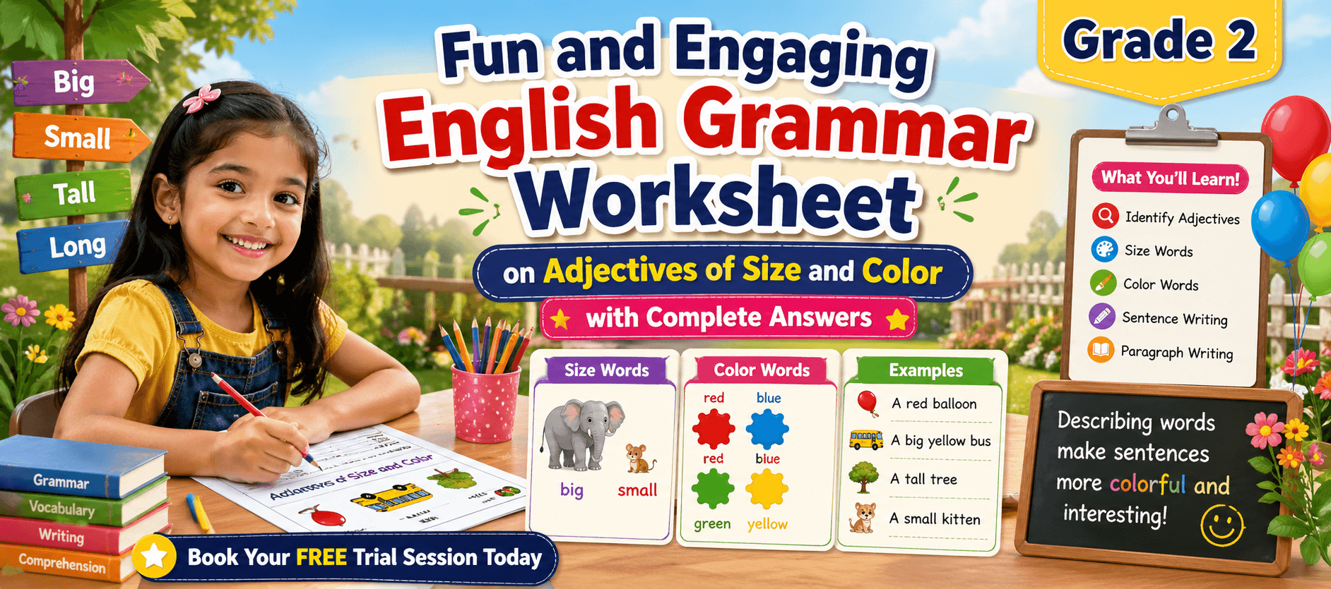 Daily Grammar Worksheet on Size and Color Adjectives