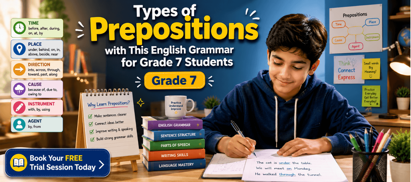English Prepositions Practice Worksheet for Students in Class 7