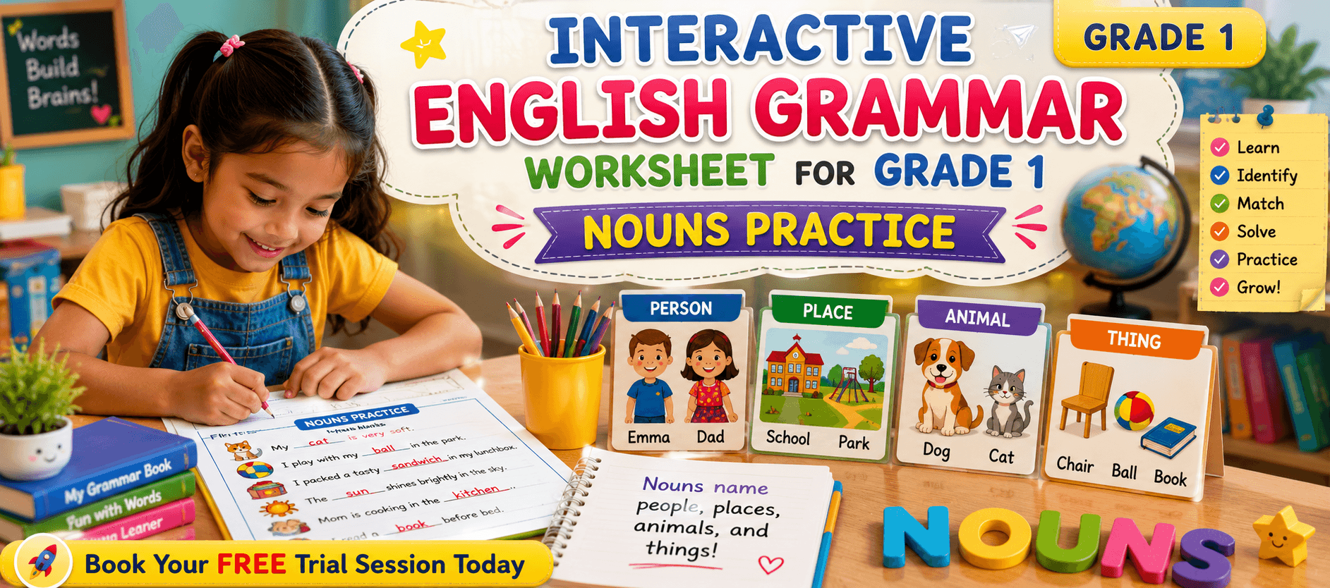 Grade 1 Nouns Worksheet for English Grammar Practice