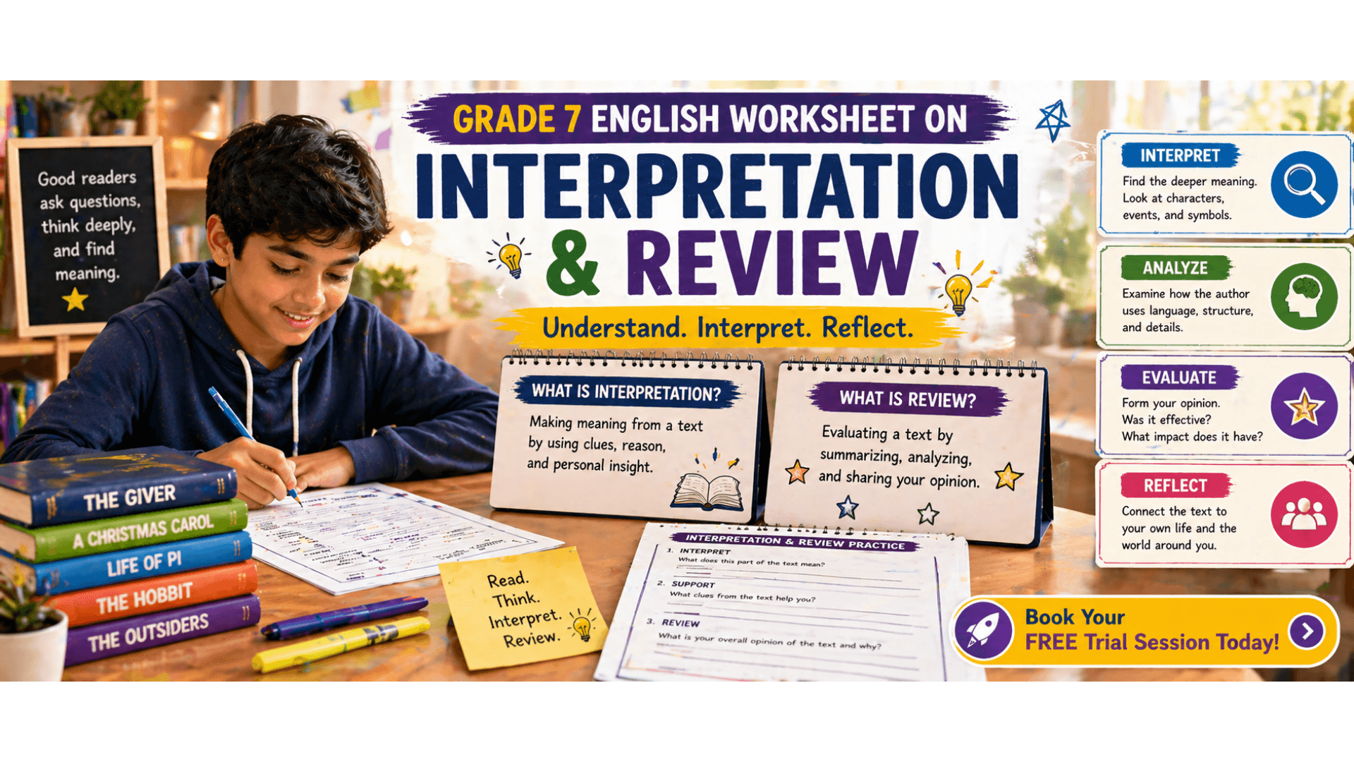 Grade 7 literature Worksheet on Interpretation & Review [With Answers]