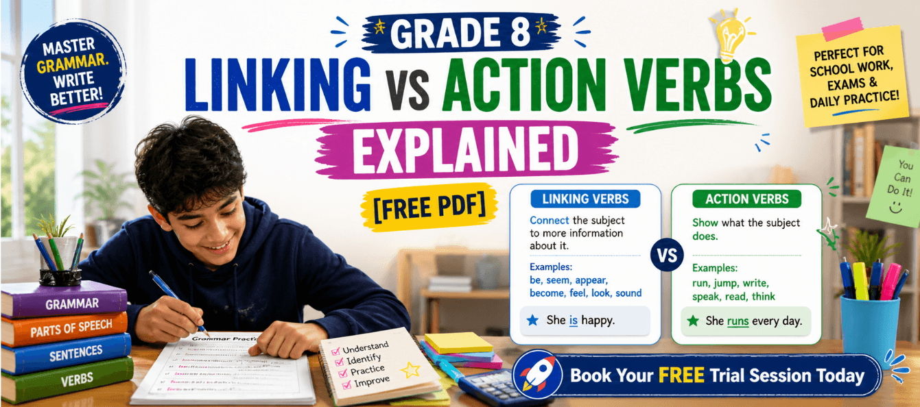 Grade 8 Grammar Worksheet: Linking vs Action Verbs Explained [Free PDF]