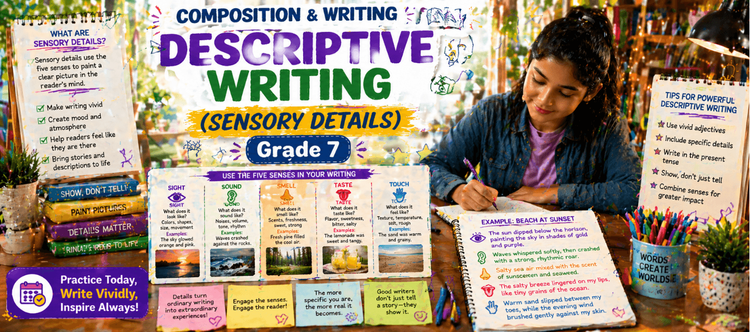Class 7 Descriptive Writing Worksheet: With Sensory Details Exercises