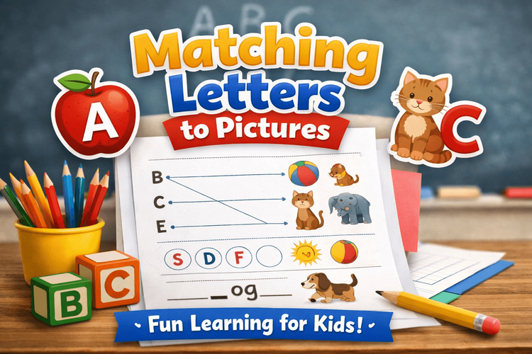 Alphabet Matching Worksheet for KG Kids – Letters & Pictures