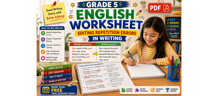 Grade 5 English Worksheet Editing Repetition Errors in Writing [PDF]
