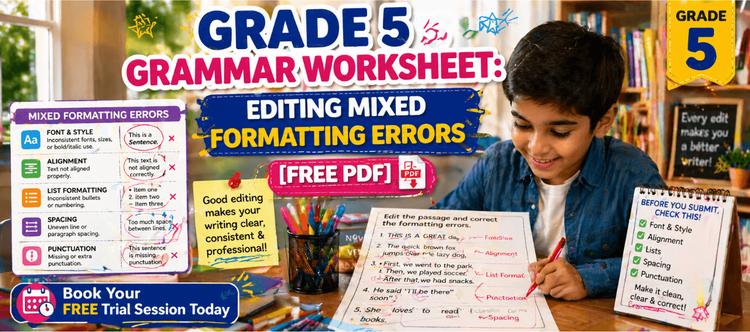 Grade 5 Grammar Worksheet: Editing Mixed Formatting Errors [Free PDF]