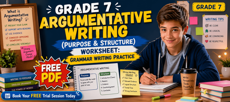 Grade 7 Argumentative Writing (Purpose & Structure) Worksheet: Grammar ...