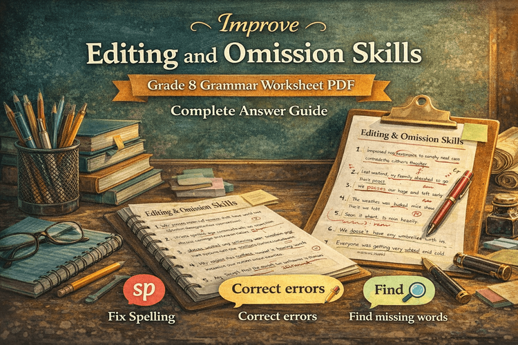 Grade 8 Grammar PDF: Editing and Omission Practice Exercises