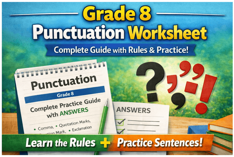Grade 8 Punctuation Worksheet Complete Rules and Usage with Answers