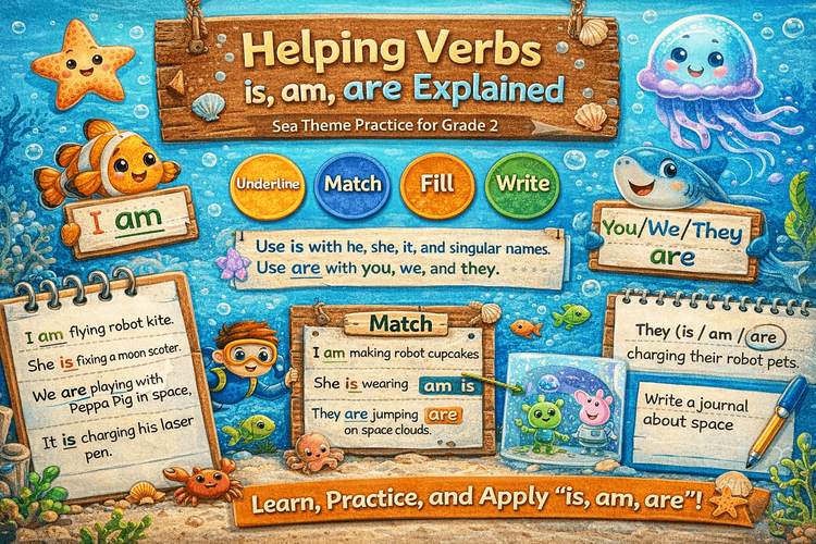 Helping Verbs is am are Explained for Grade 2 Practice