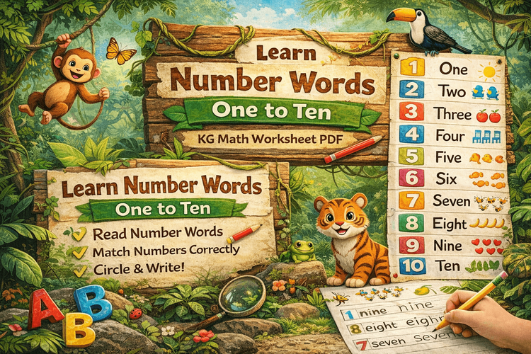 Learn Number Words One to Ten – KG Math Worksheet PDF