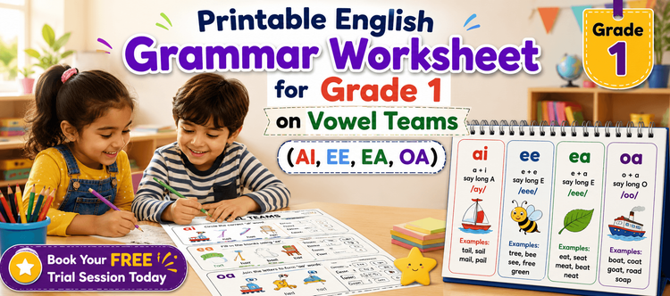 Vowel Team Words Practice Sheets for Class 1 Learners