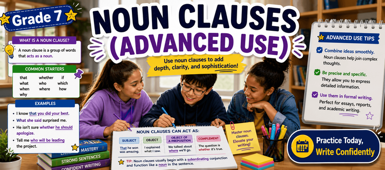 Class 7 Noun Clauses Worksheet: English Worksheet