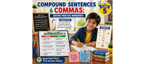 Compound Sentences & Commas: Editing Practice Worksheet for Class 5