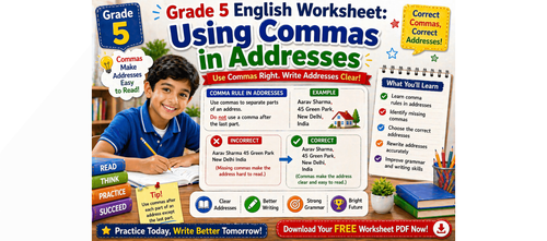 Grade 5 English Worksheet Using Commas in Addresses [Free PDF]